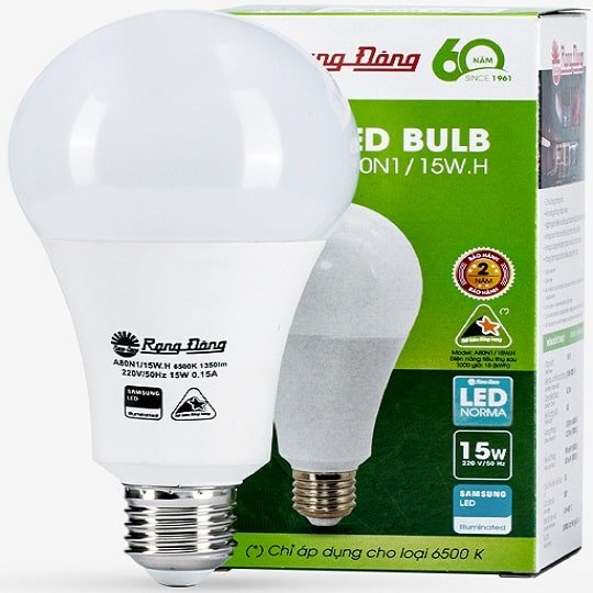 Bóng đèn led buld tròn 15w rạng đông Model: A80N1/15W.H